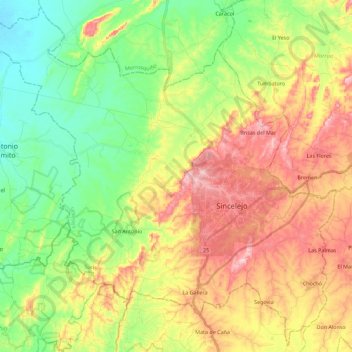 Sincelejo topographic map, elevation, terrain