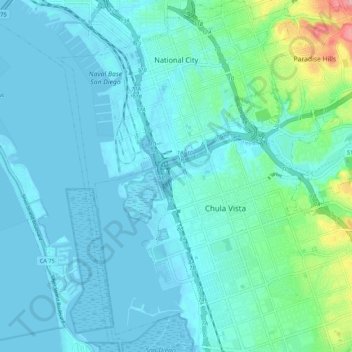 National City topographic map, elevation, terrain
