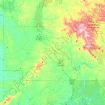 Pickens County topographic map, elevation, terrain