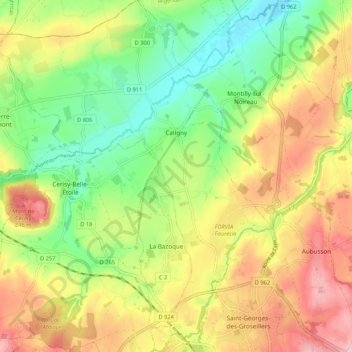 Caligny topographic map, elevation, terrain
