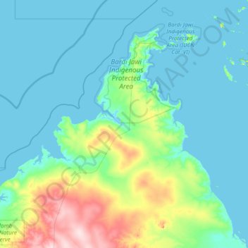 Dampier Peninsula topographic map, elevation, terrain