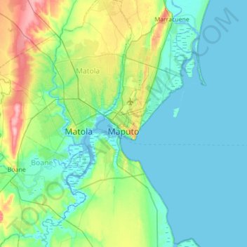 Maputo topographic map, elevation, terrain