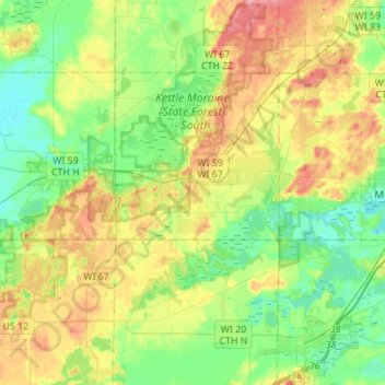 Kettle Moraine State Forest - South topographic map, elevation, terrain