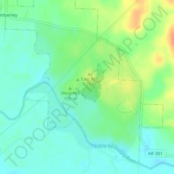 Crater of Diamonds State Park topographic map, elevation, terrain