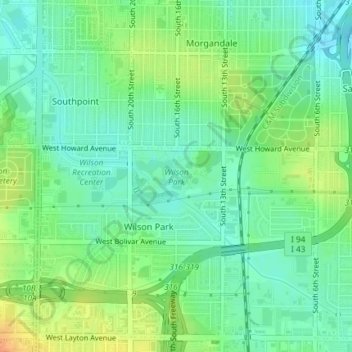Wilson Park topographic map, elevation, terrain