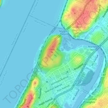 Inwood Hill Park topographic map, elevation, terrain