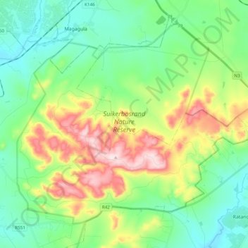 Suikerbosrand Nature Reserve topographic map, elevation, terrain