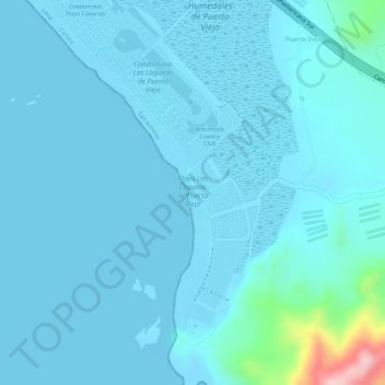 Playa Las Lagunas de Puerto Viejo topographic map, elevation, terrain