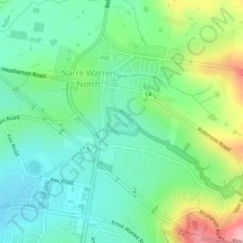 Narre Warren North Retarding Basin (Melbourne Water) topographic map, elevation, terrain