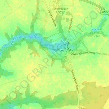 Wye Oak State Park topographic map, elevation, terrain